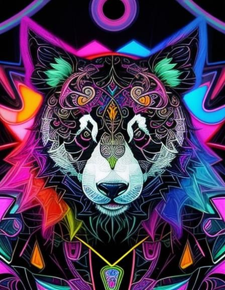 Hyper detailed cubist (psychedelic artwork of a panda:1,8) made of ...
