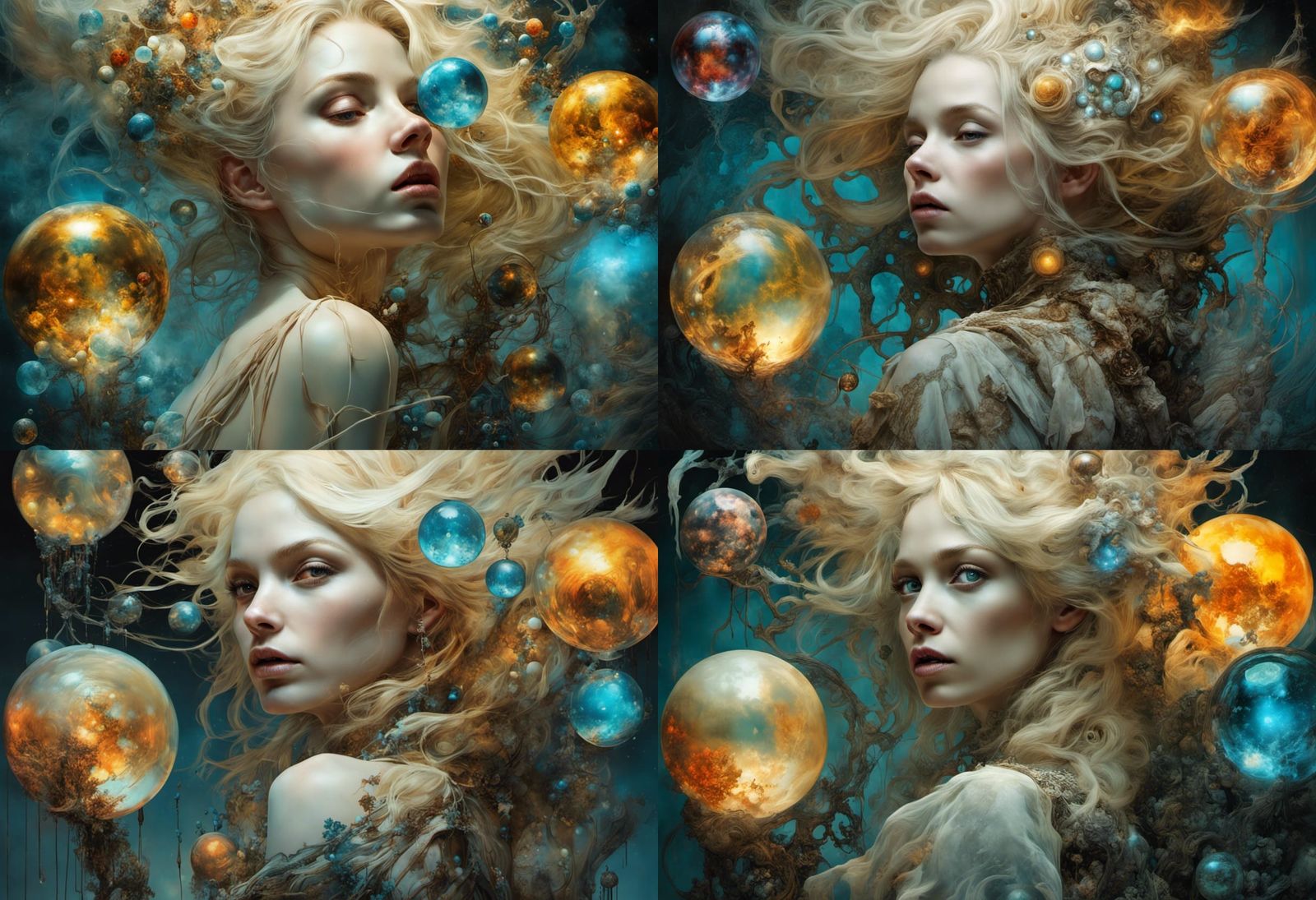 deep contrast, photograph "Reborn of Light, Blonde beauty, orbs of ...