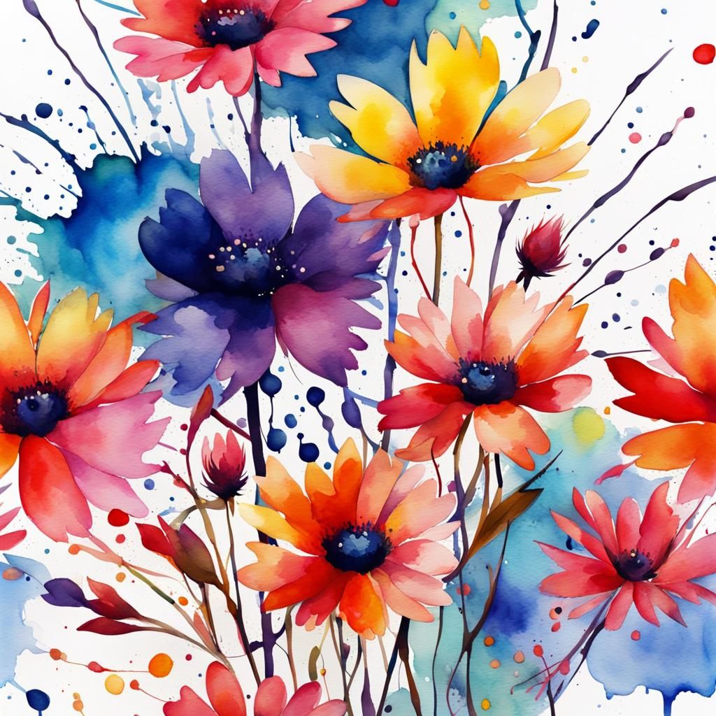 beautiful watercolor paint splatter flowers - AI Generated Artwork ...