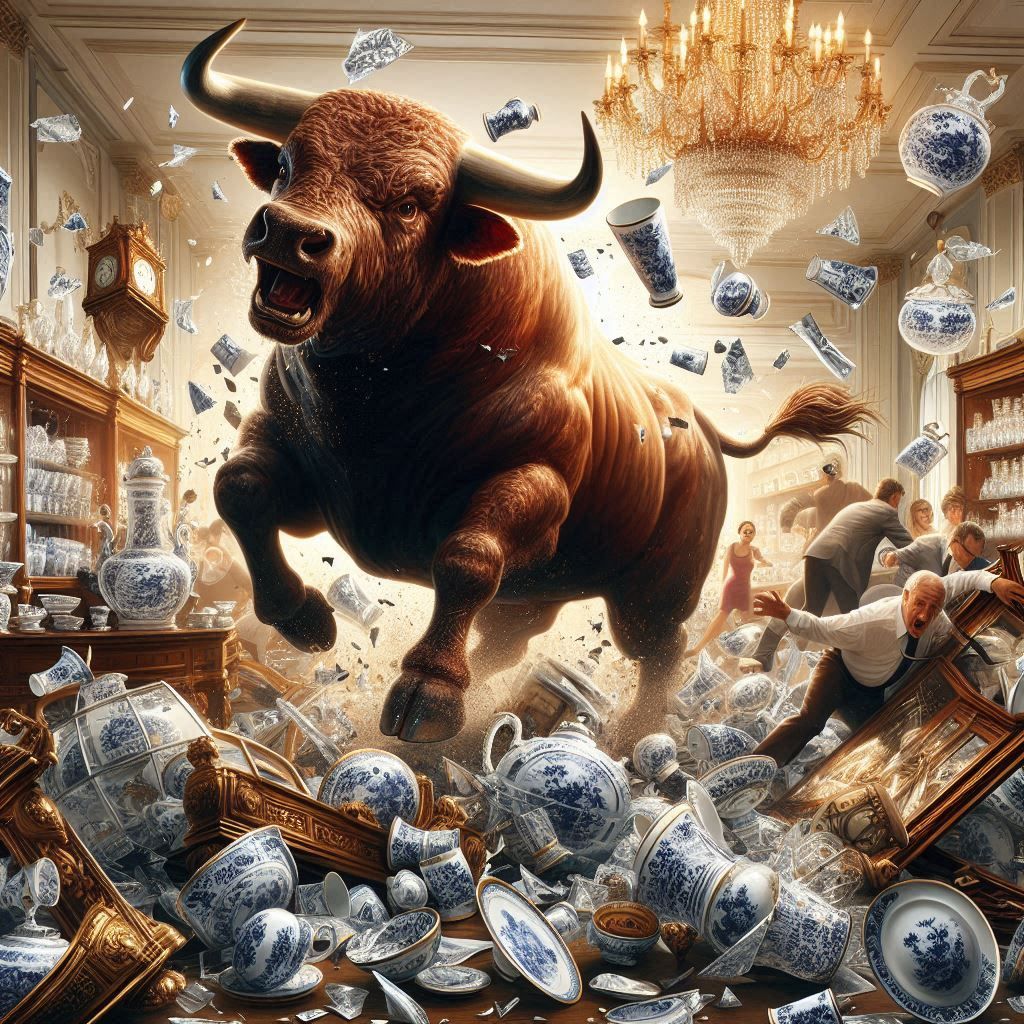 Smashing image of a bull in a china shop - AI Generated Artwork ...