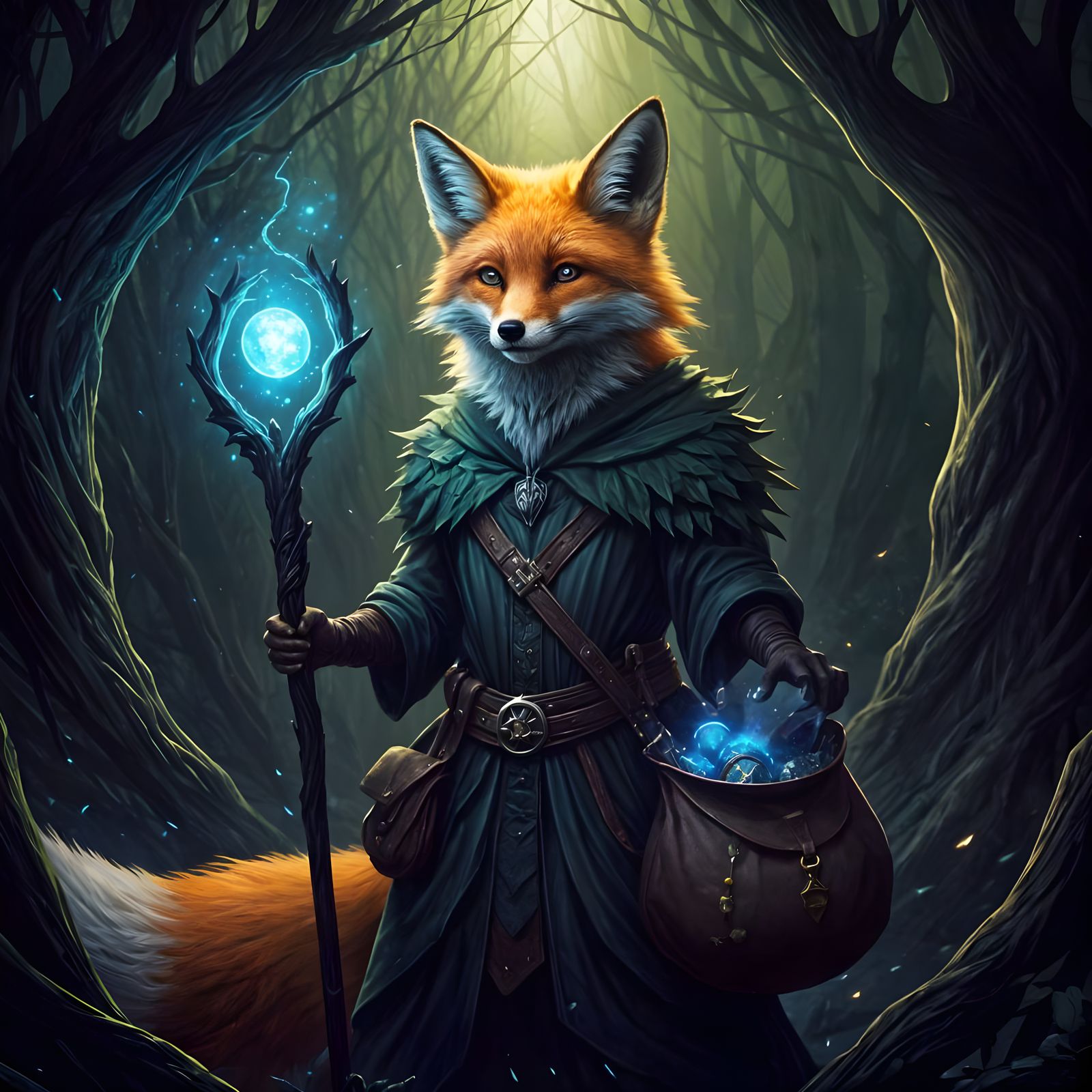 Fox Wizard - Enchanted Fox Wizard Masterpiece in Dark Fantas...