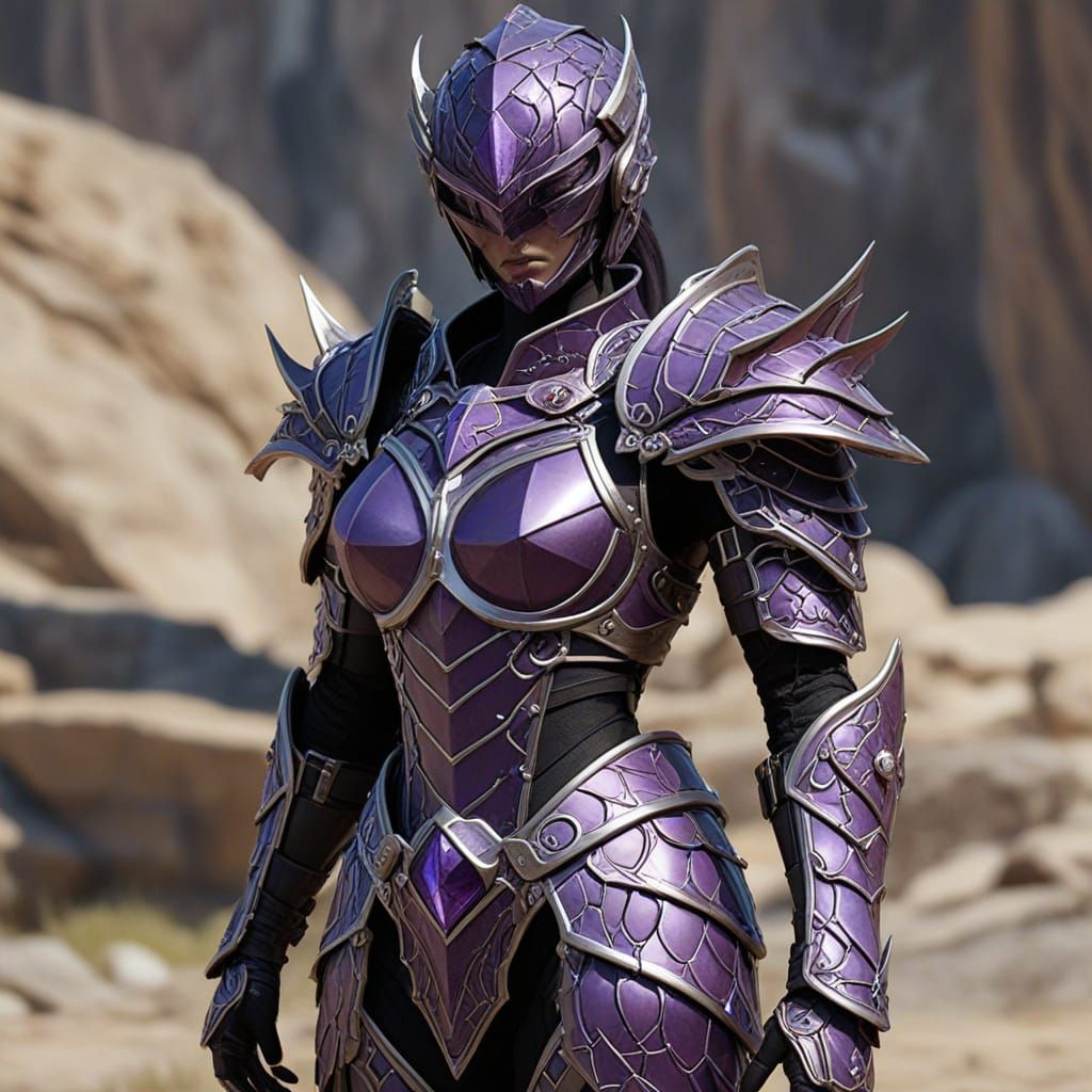 Amethyst Crystal Dragonscale Armor for a Female Wa... - AI Art