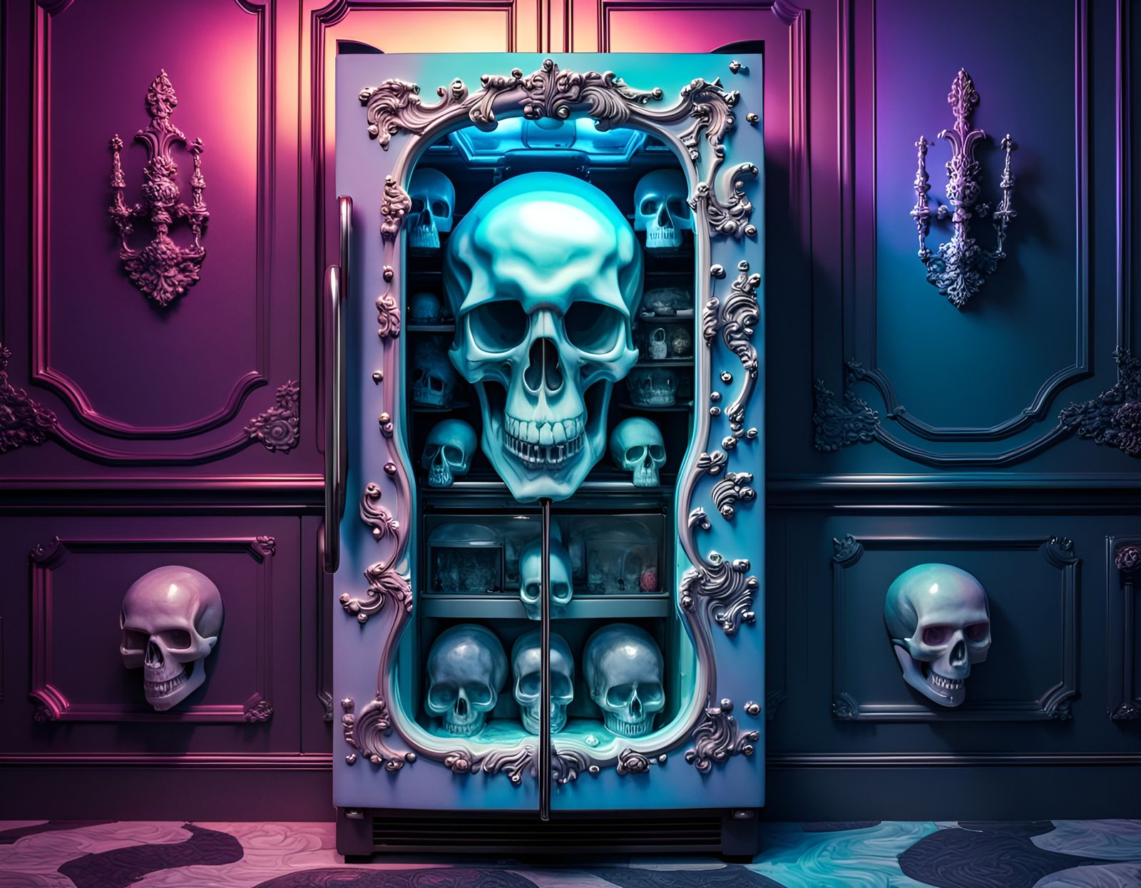 A spectral refrigerator door that reveals a chilling interior with ice ...