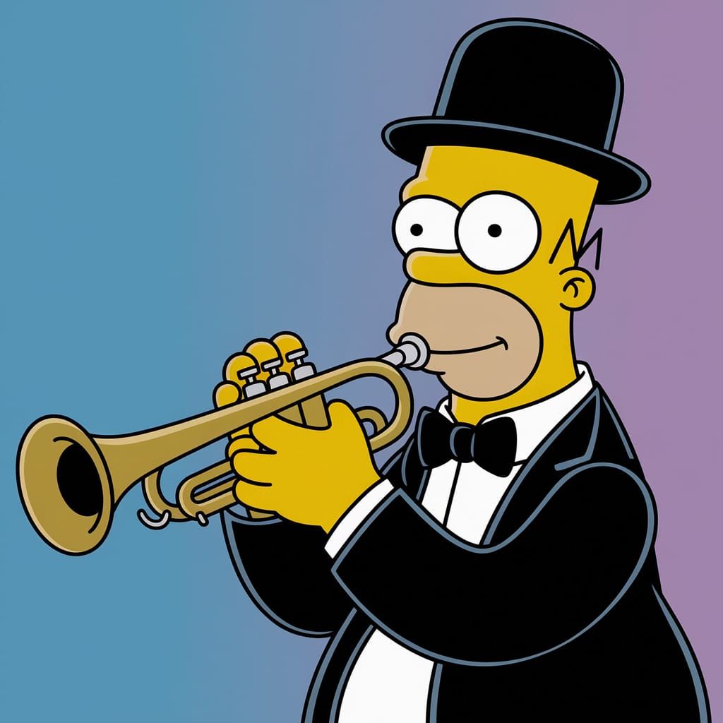 Surreal Homer Simpson as Free Jazz Trumpeter - AI Art