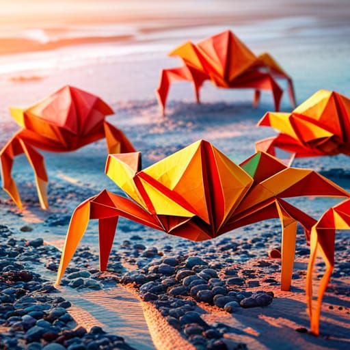 Origami crabs on the beach - AI Generated Artwork - NightCafe Creator
