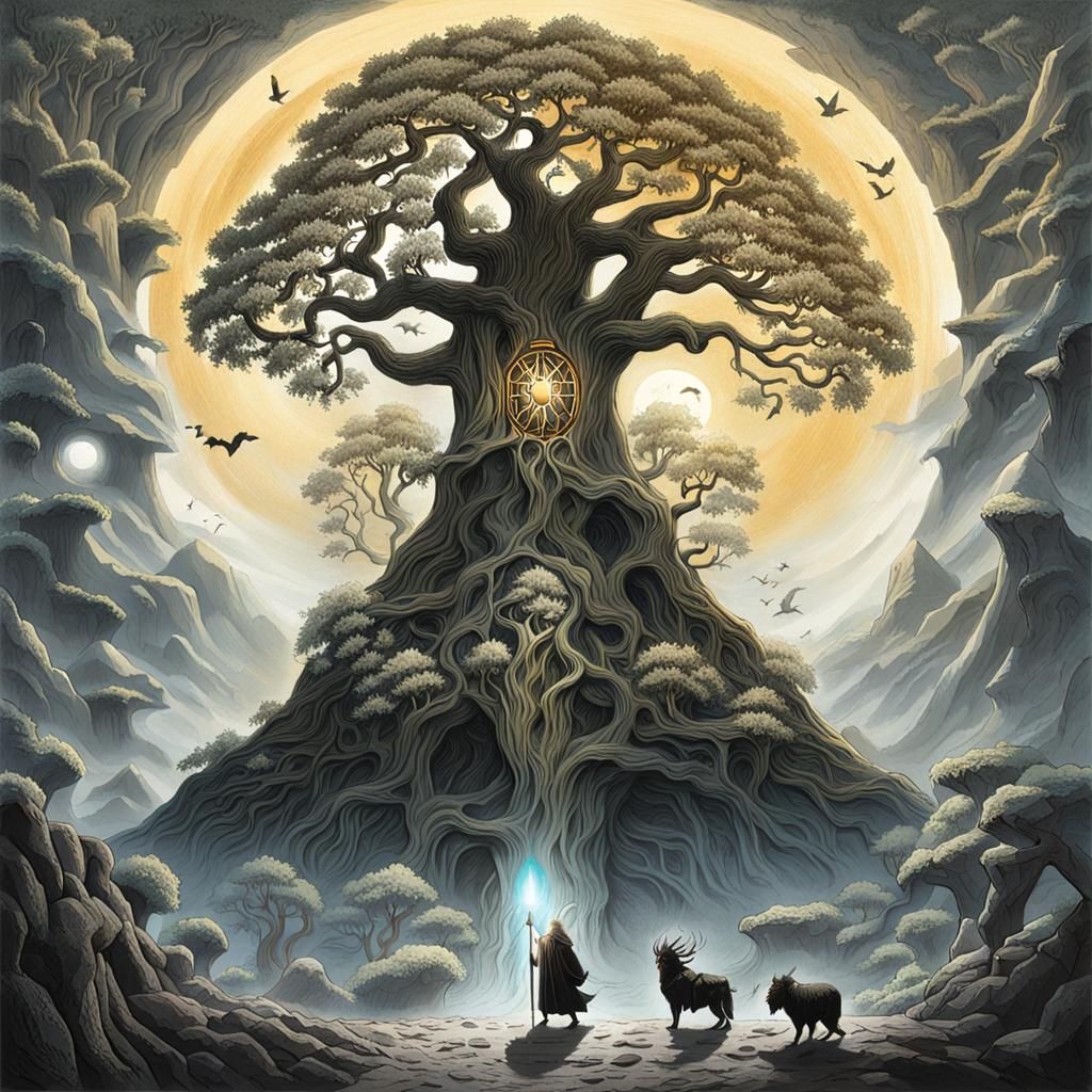 Wotan and the world tree - AI Generated Artwork - NightCafe Creator