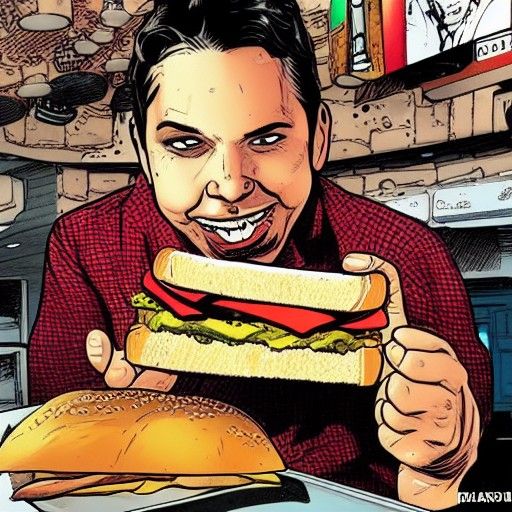 Eating a big sandwich, realistic comic book art - AI Generated Artwork ...