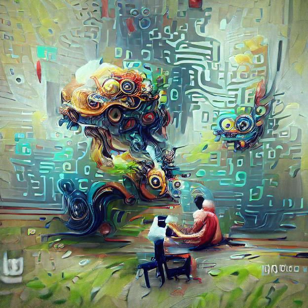 A beautiful painting of an artificial intelligence creating random ...