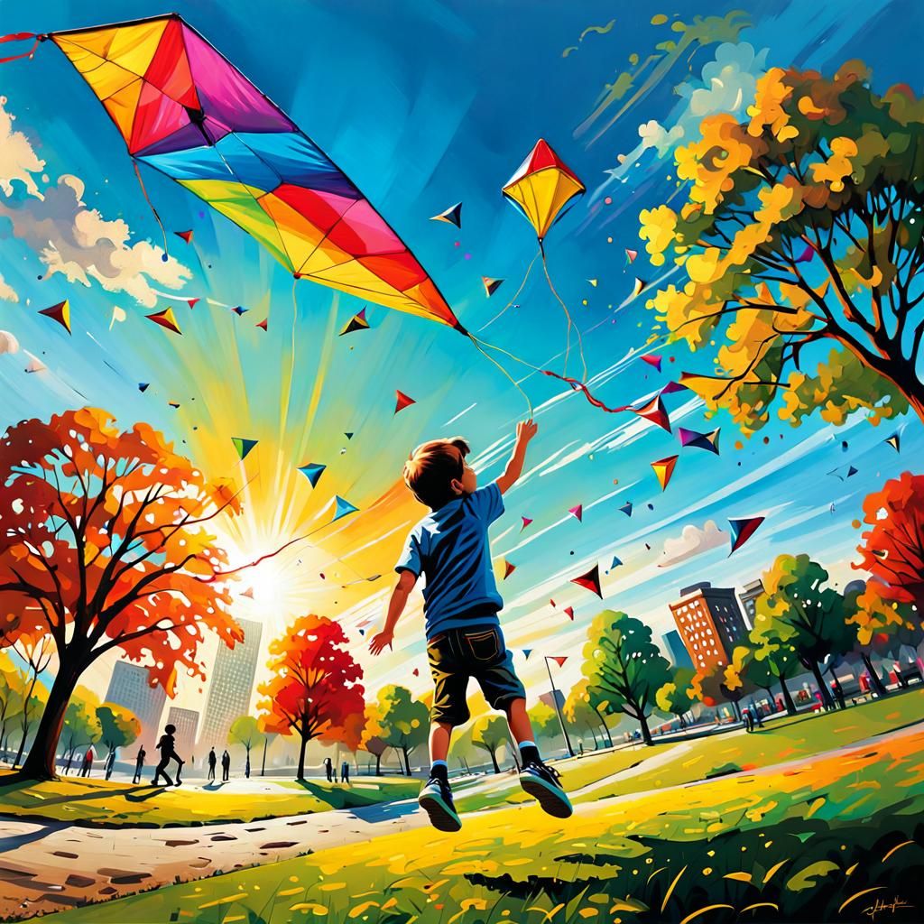 Joy of flying a kite - AI Generated Artwork - NightCafe Creator