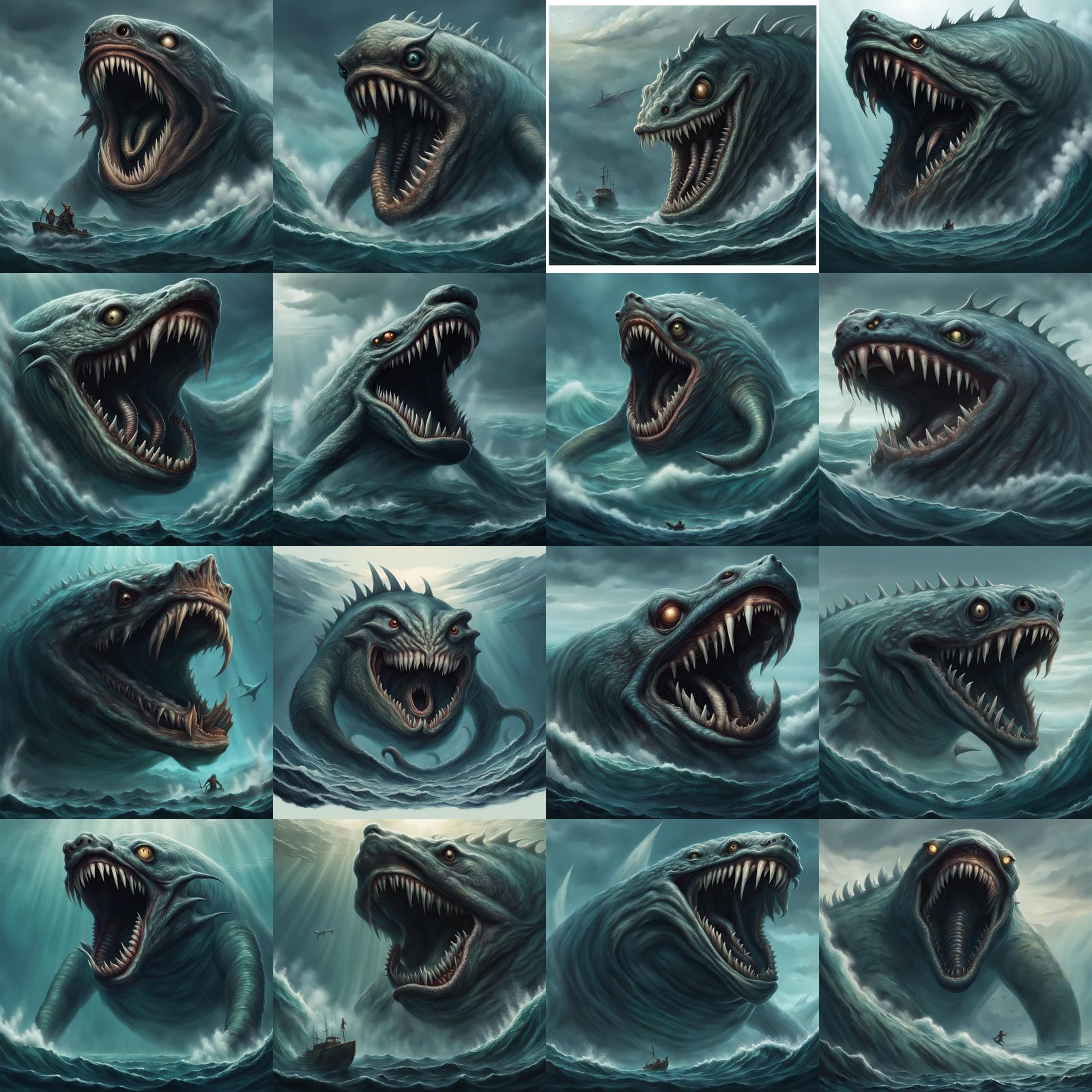 A giant sea monster with large teeth and a grim visage, thalassophobia ...