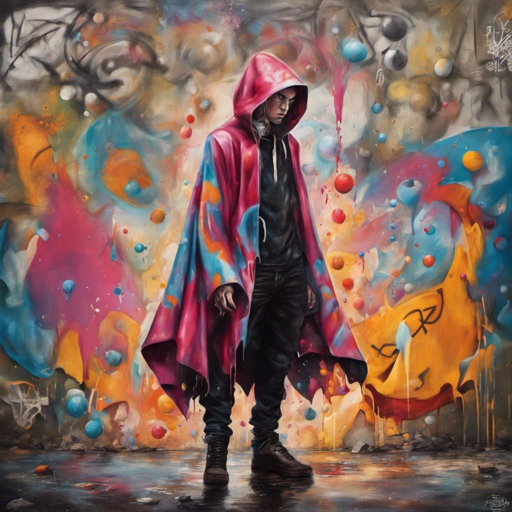 Young sensual modern wizard, wearing tight blue leather cape, large ...