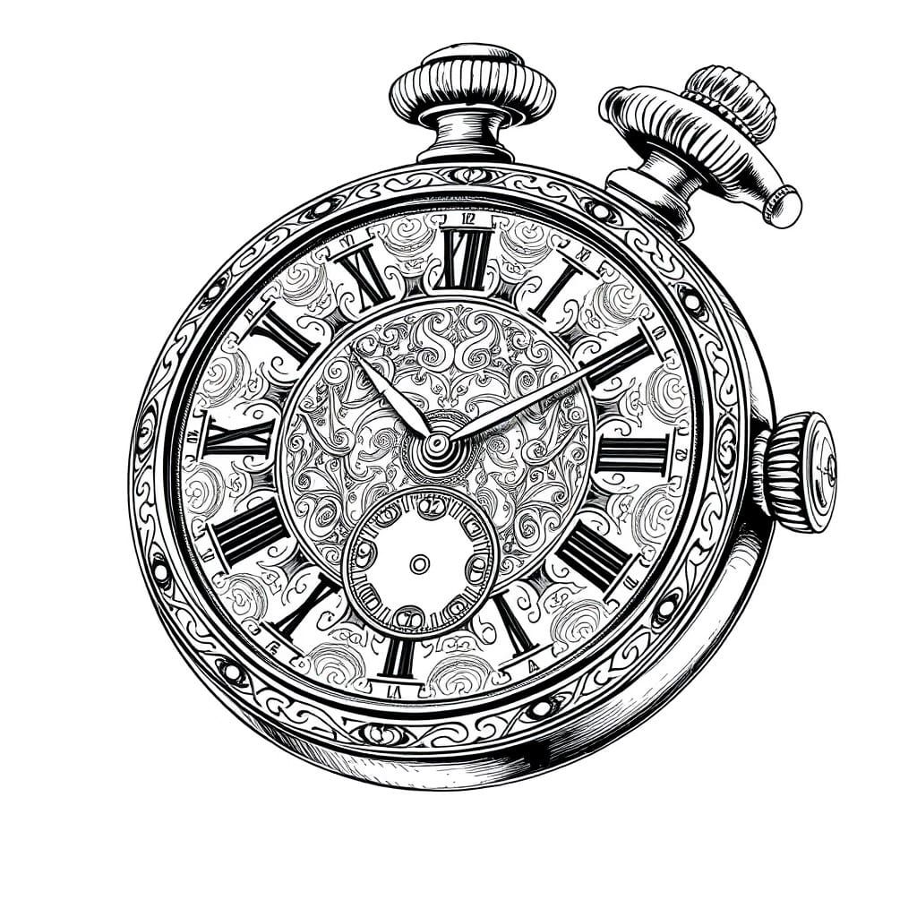 Elegant Art Nouveau-Inspired Watch Line Art - AI Art