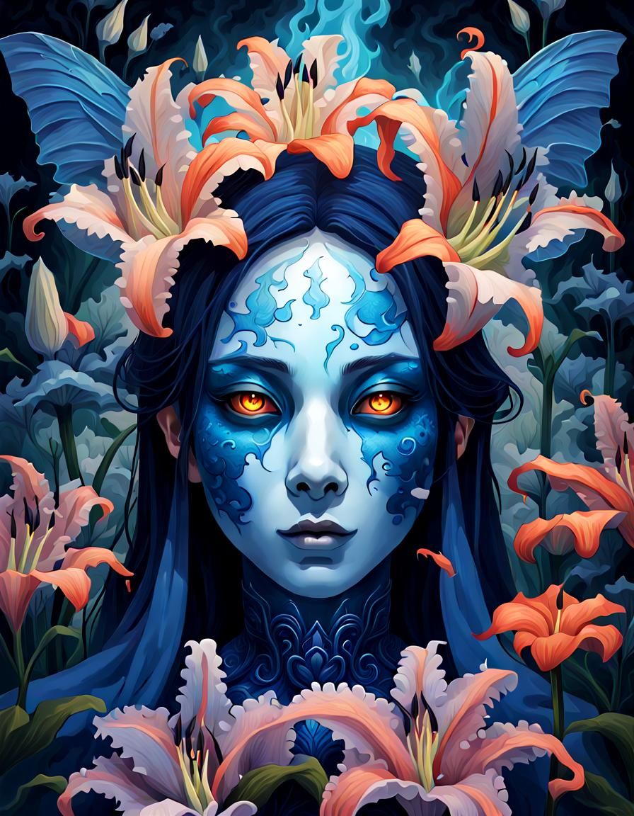 (insanely blue horror artwork of a ghost blue flame ghost surrounded by ...