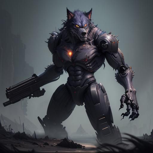 Robot werewolf, holding a big gun - AI Generated Artwork - NightCafe ...
