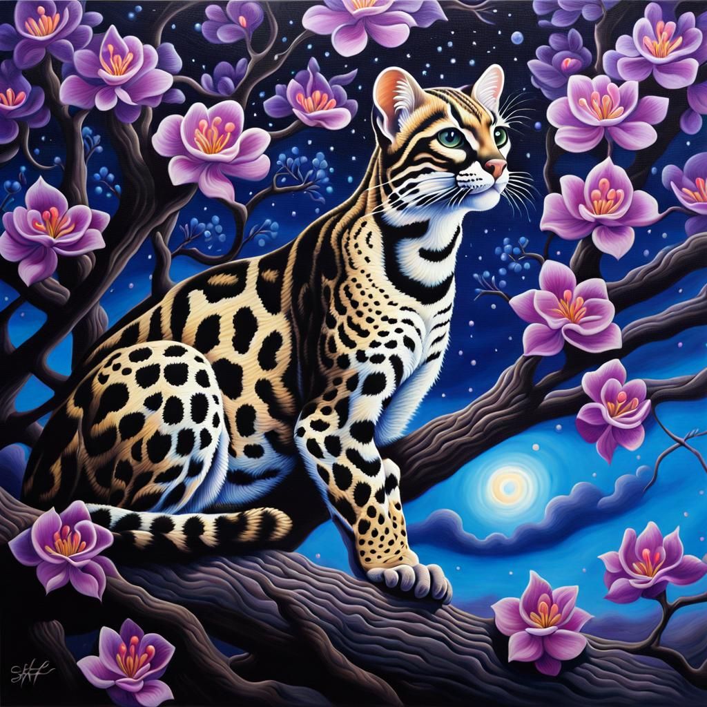 an ocelot in a tree - AI Generated Artwork - NightCafe Creator