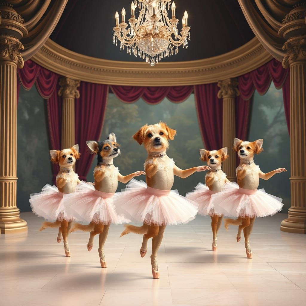 Elegant Dogs in Ballet Tutus Perform Swan Lake on ... - AI Art
