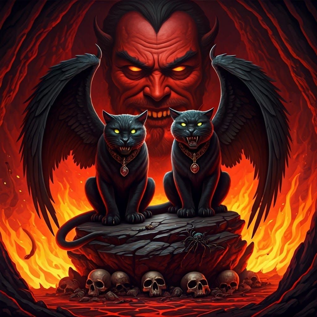 Dark Fantasy Demon Cats Claim Hellish Dominion - AI Art