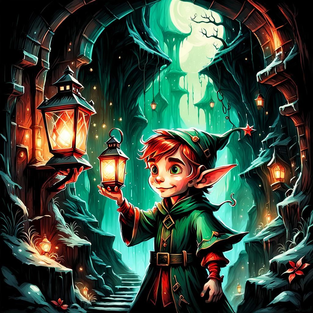 Beautiful Christmas elf. Tim Burton Dan Mumford art deco underground ...