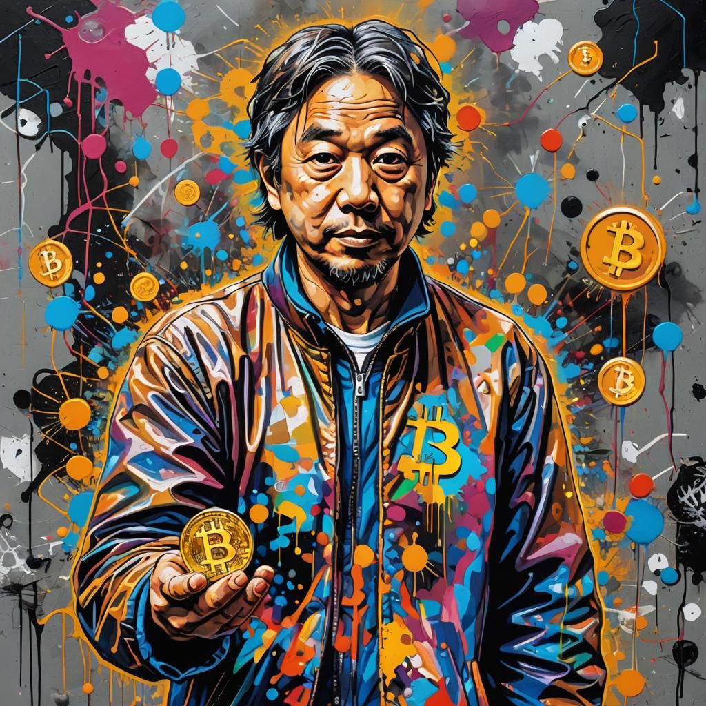 satoshi nakamoto holding bitcoin - AI Generated Artwork - NightCafe Creator