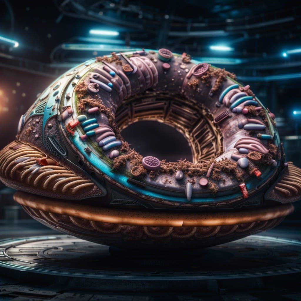 Alien spacecraft in form of a donut intricate details, HDR, beautifully ...