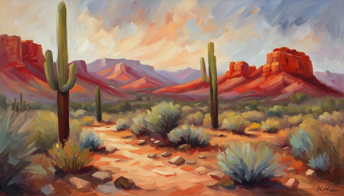 Impressionist oil painting of the Arizona desert - AI Generated Artwork ...