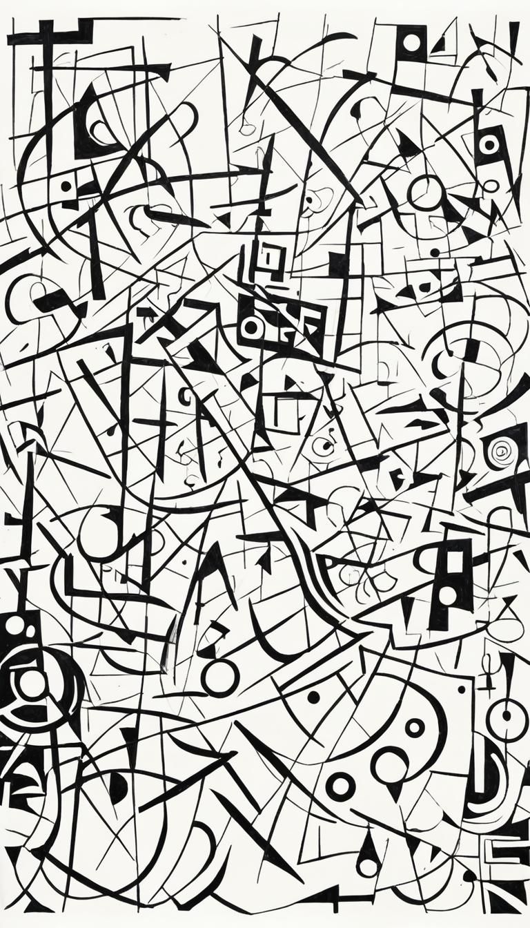 An intricate collection of abstract, black ink lines forms a chaotic ...