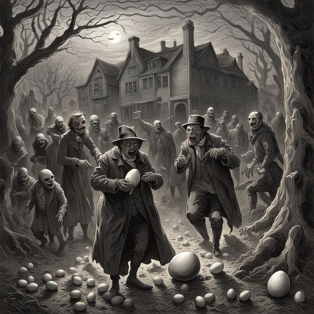 a unique scary egg hunt scene - AI Generated Artwork - NightCafe Creator