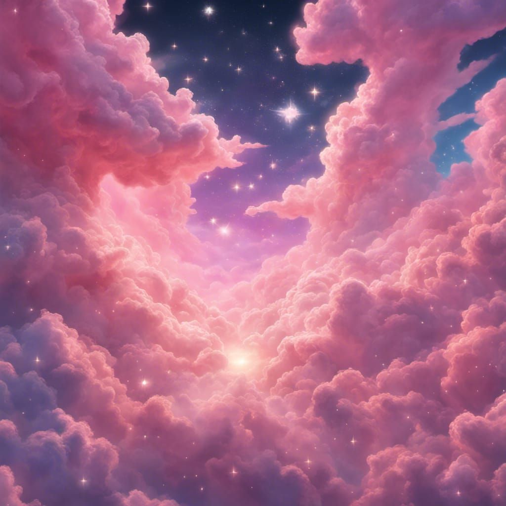 soft light pink clouds, sparkles, stars, neon, heaven light skyes ...