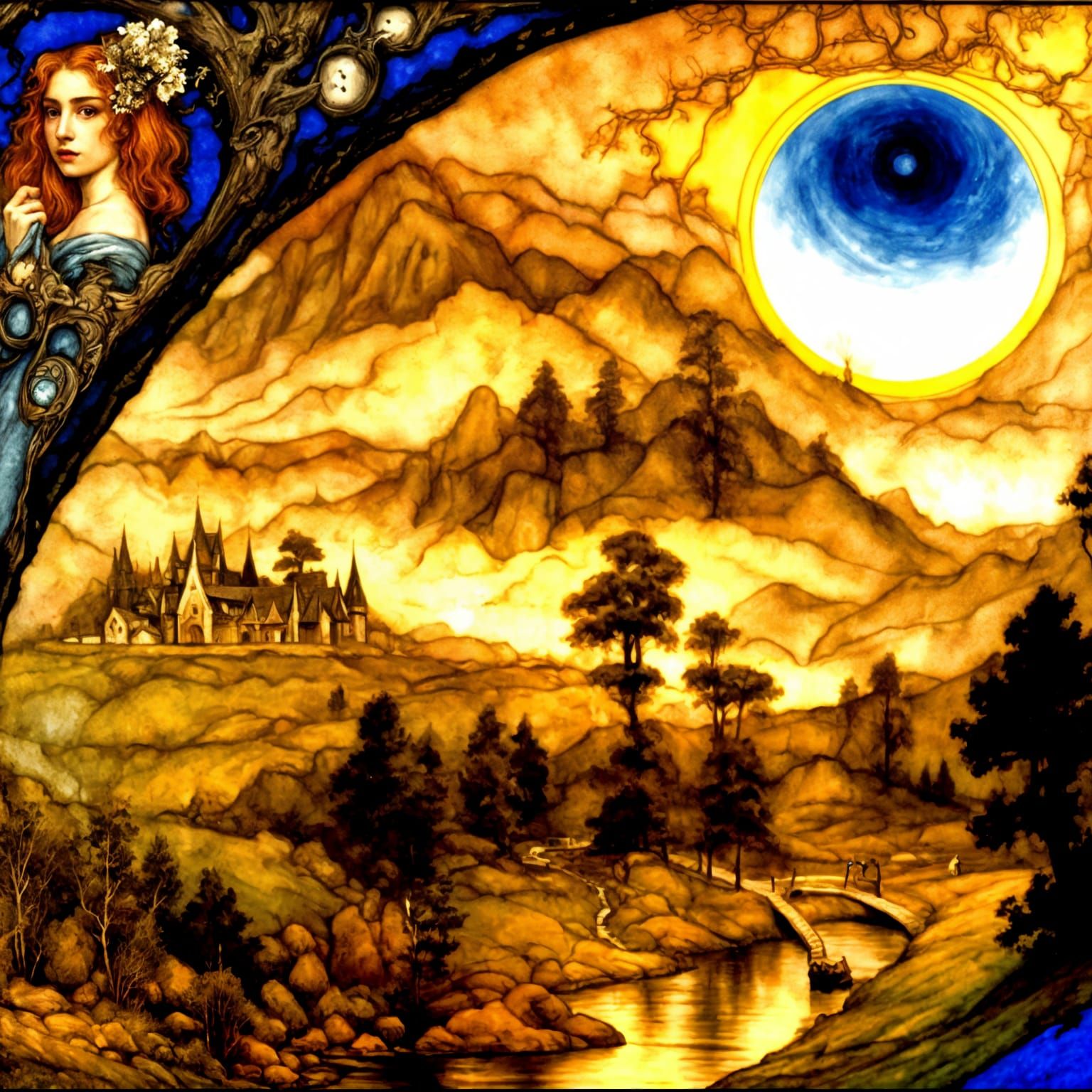 Fantasy, portrait, landscape, lake, portrait, portal, intense color by ...