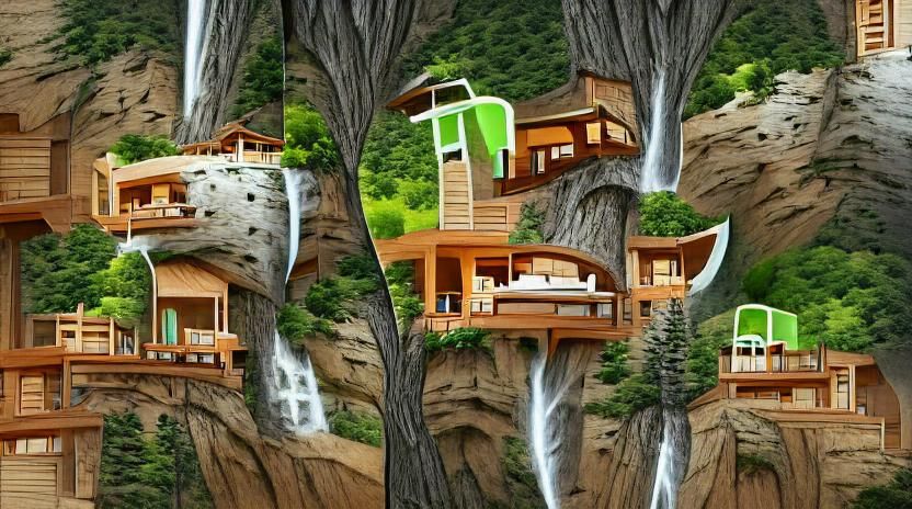Treehouse, cliffside houses, huge trees - AI Generated Artwork ...