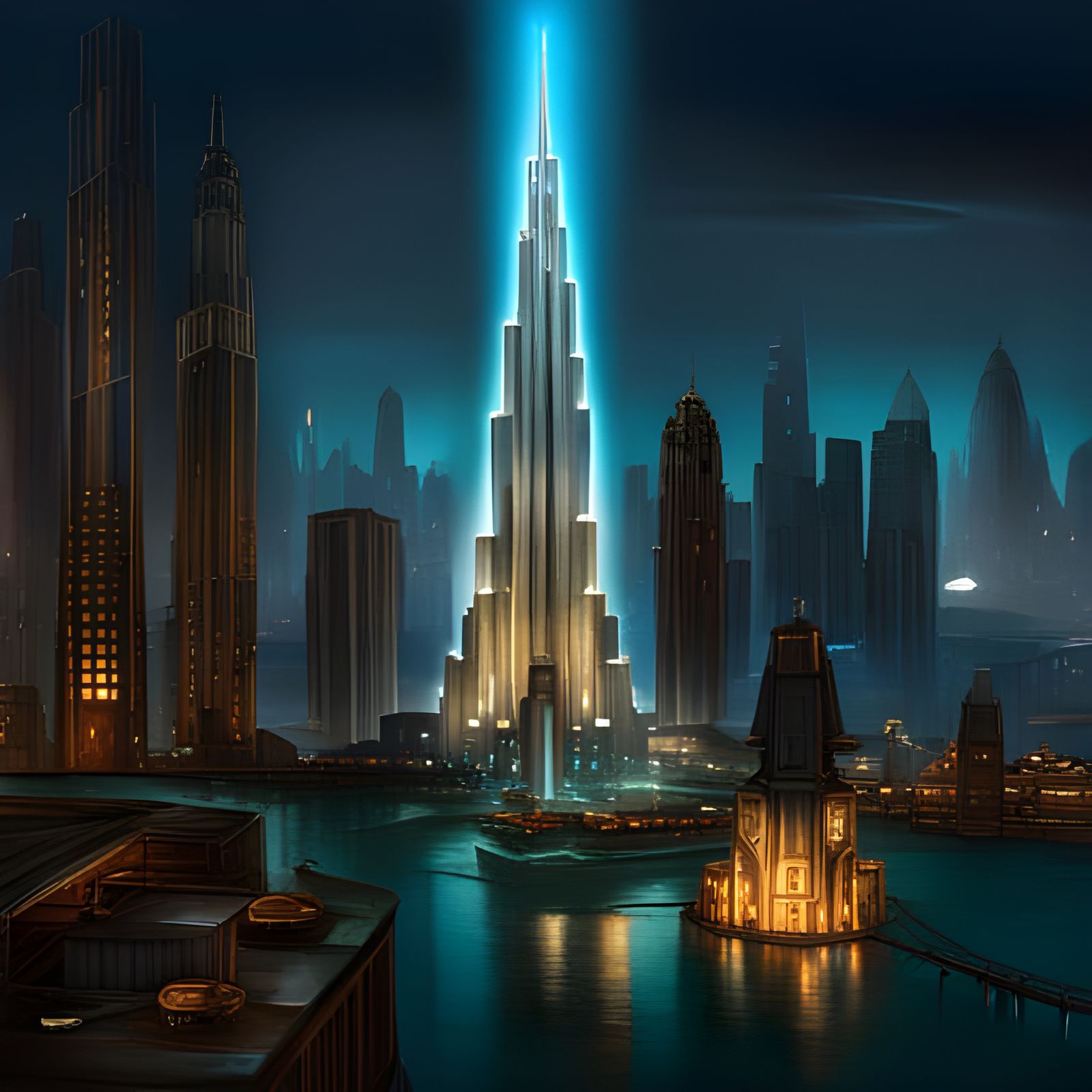 Decopunk, Art-Deco, Rapture City, (((Bioluminescent Chrysler Burj ...