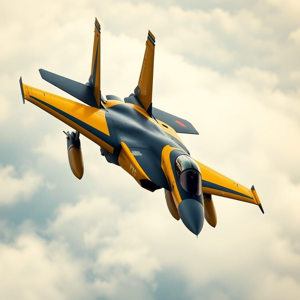 sweep - Sleek Black Fighter Jet in Vibrant Yellow, Blurred A...