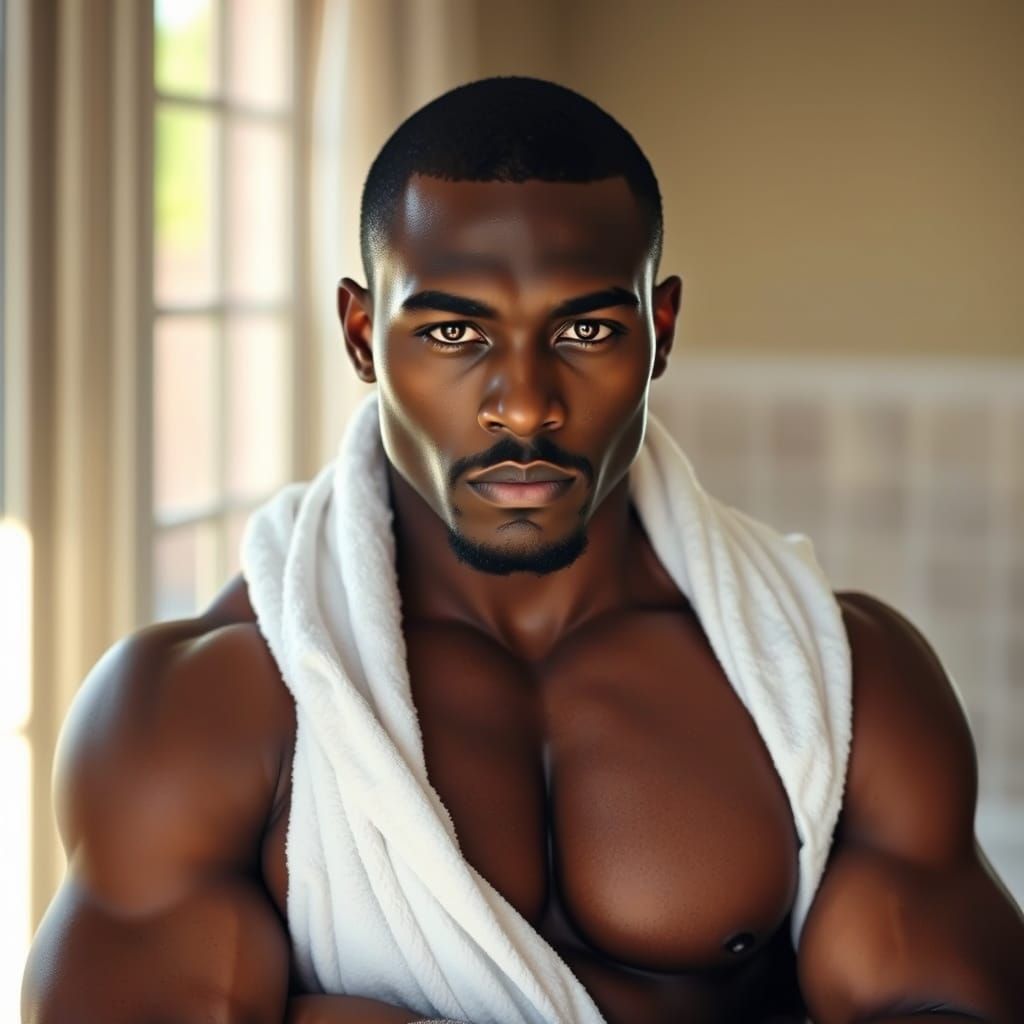 from behind opulent muscular Bodybuilder model face black handsome ...