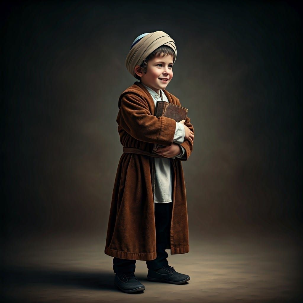 Ancient Hasidic Boy Embracing Sacred Scripture in ... - AI Art