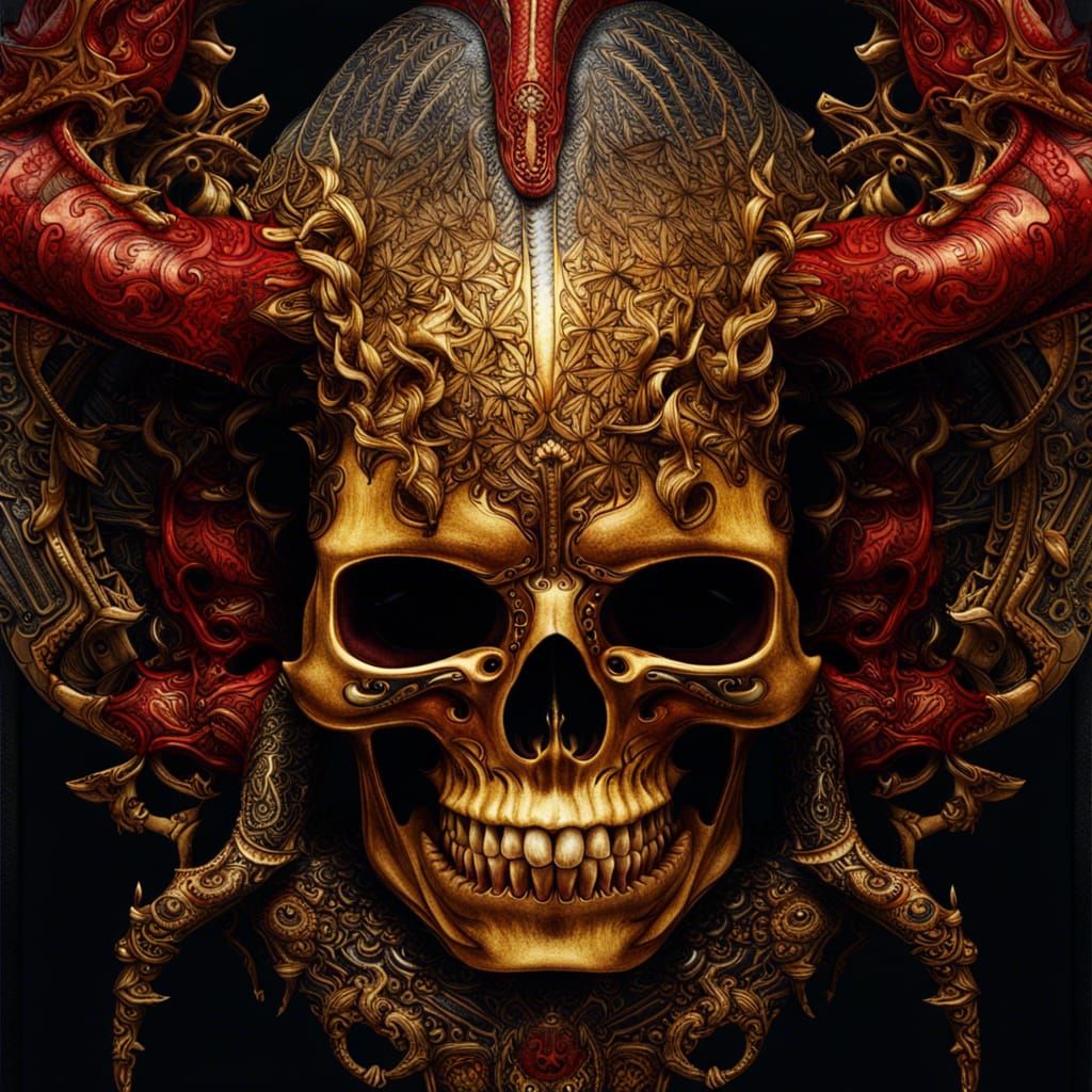 intricately detailed golden demon skull - AI Generated Artwork ...