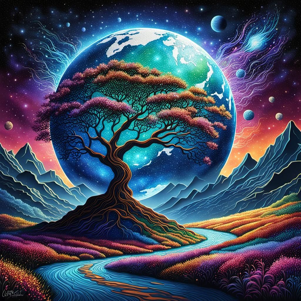 soul journey, sparkles beautiful glittering night landscape, cosmic ...