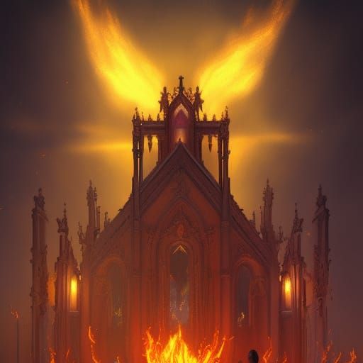 burning church jesus christ maria god demon a masterpiece, 8k ...