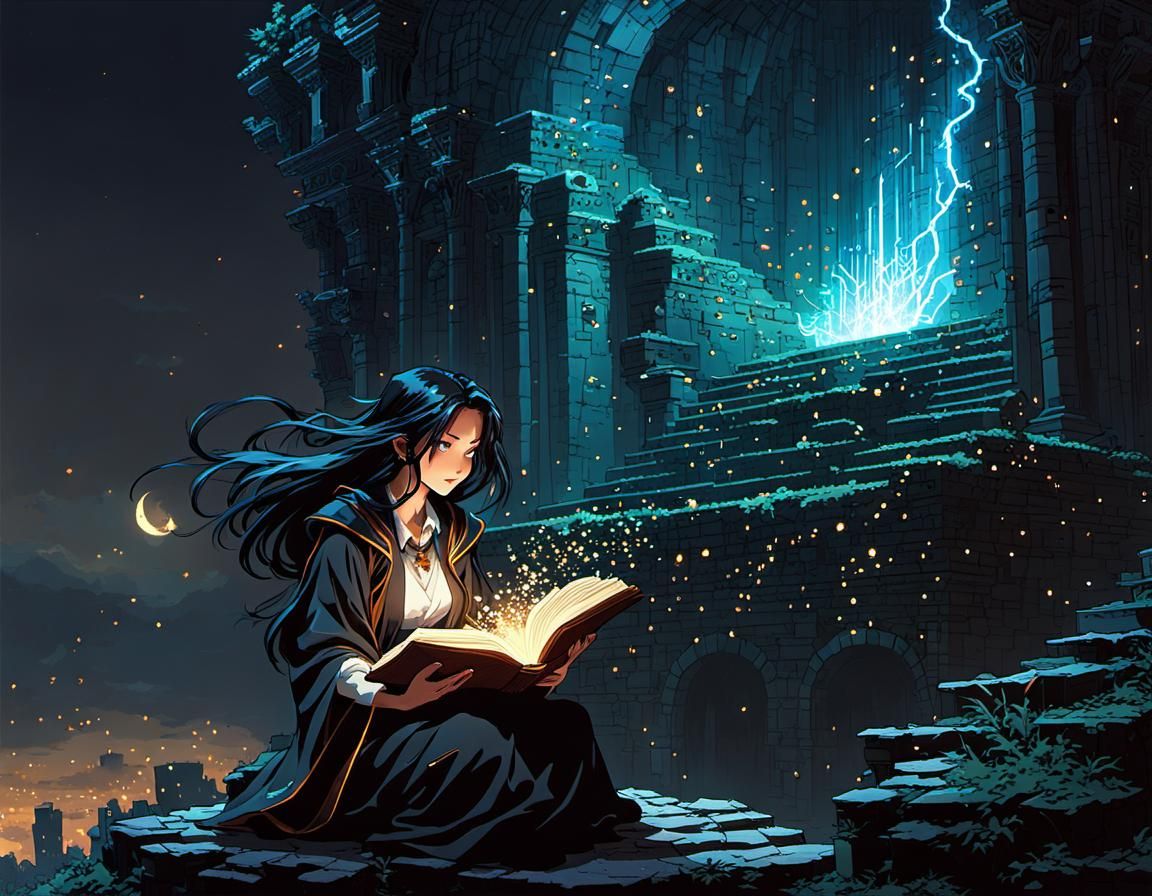 girl reading a fantasy book - AI Generated Artwork - NightCafe Creator