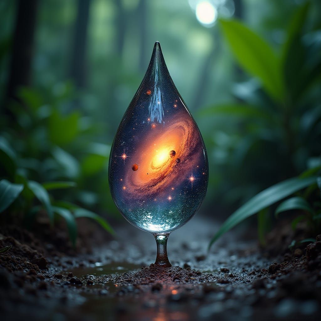 A single drop - Raindrop Galaxy: An Epic Forest Close-Up