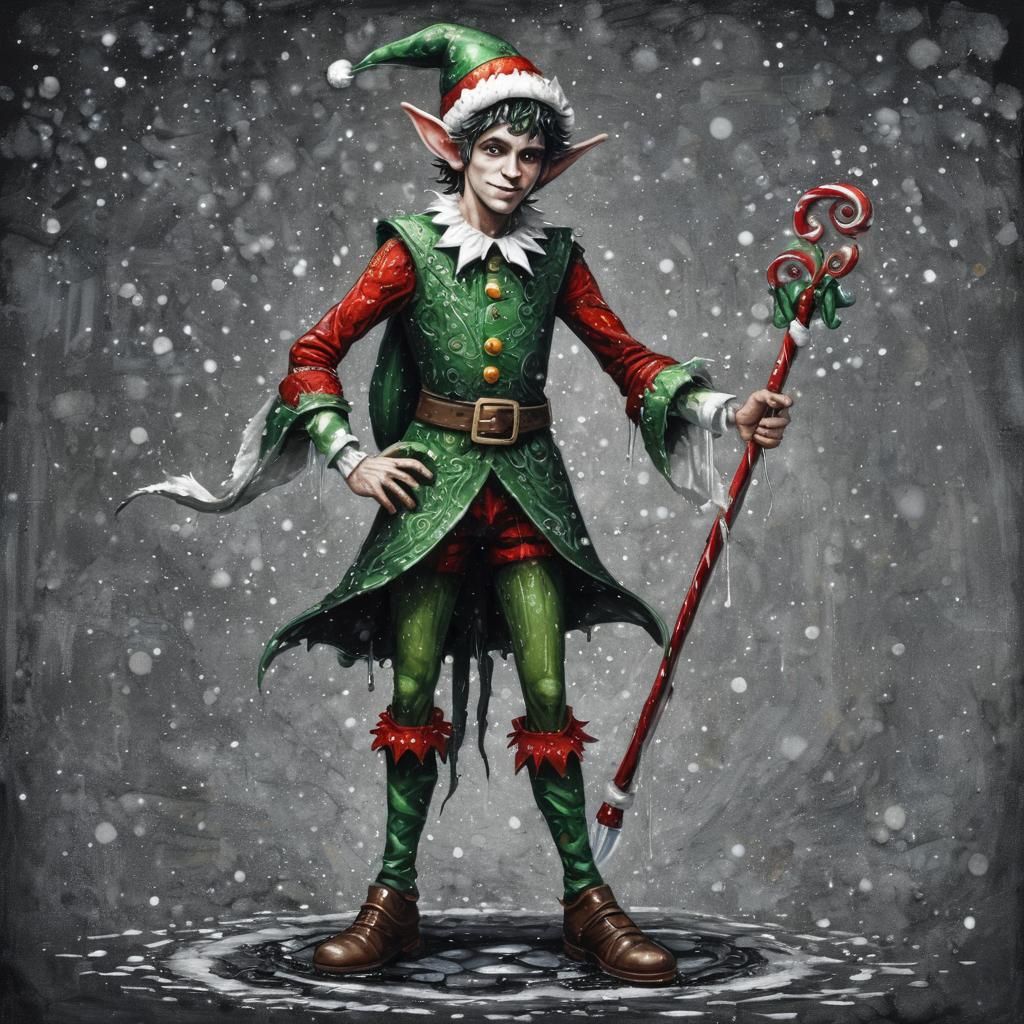 Beautiful Christmas elf, full body. Tim Burton Dan Mumford art deco ...