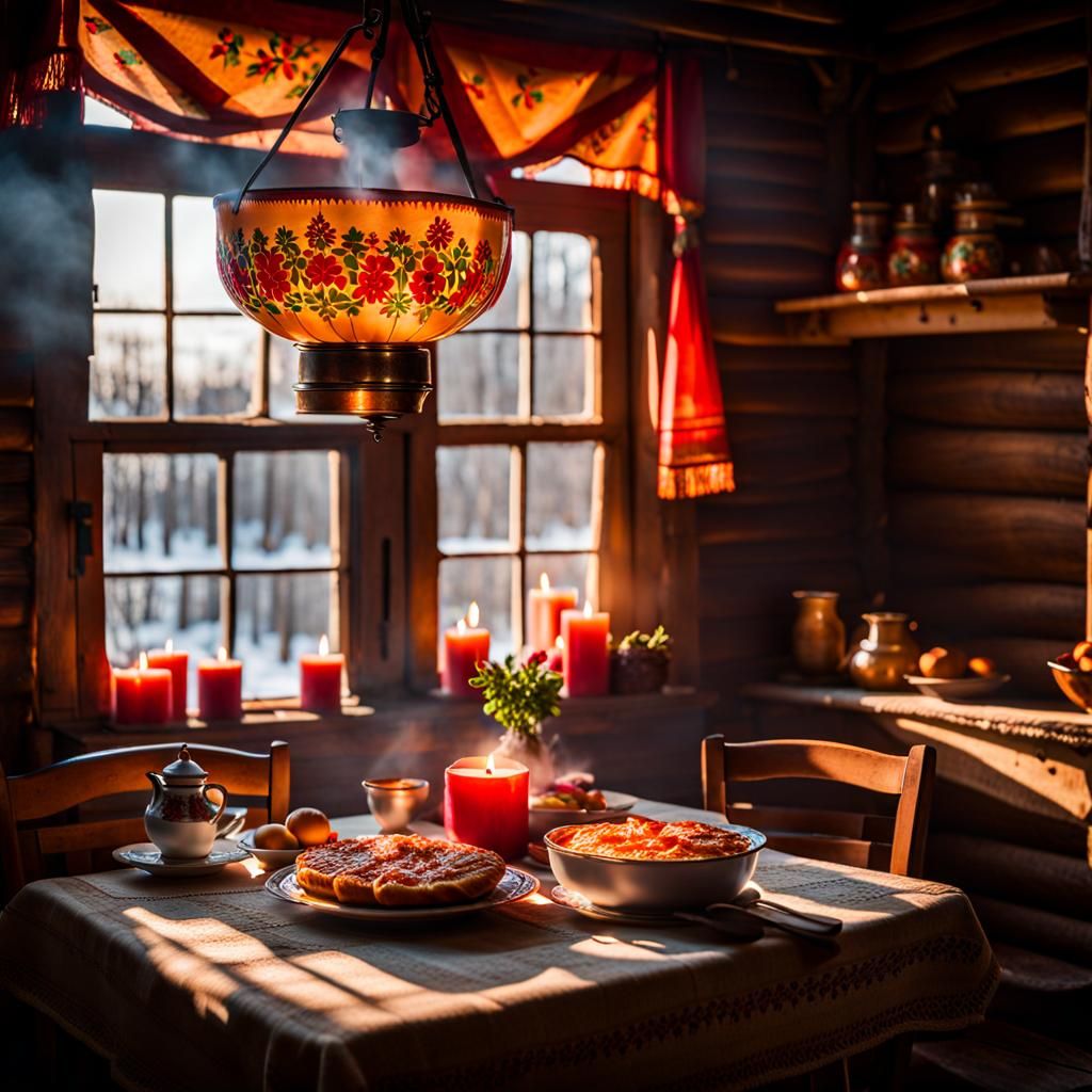 A photograph of a table in a rustic rural Russian house - AI Generated ...