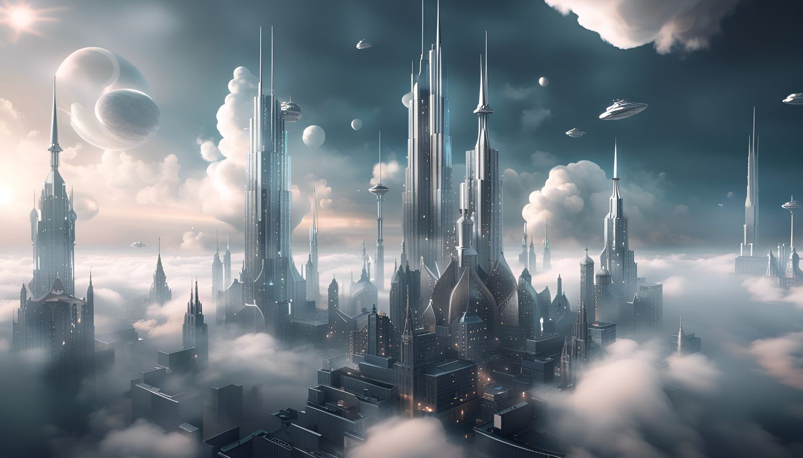 A Stunning Futuristic City Floating In The Clouds - AI Generated Artwork - NightCafe Creator
