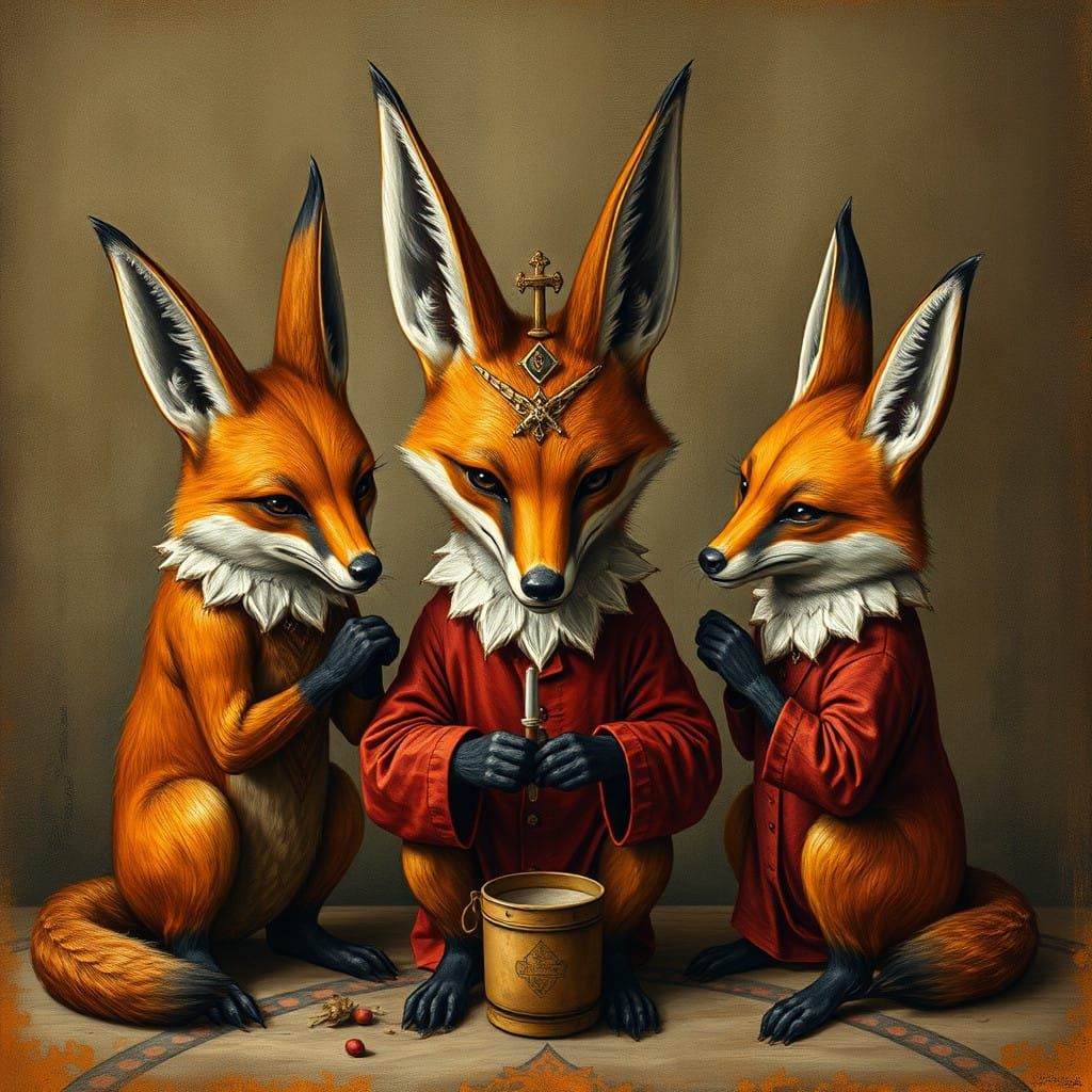 Mystical Fox Tribunal in Quadrophonic Surrealism S... - AI Art