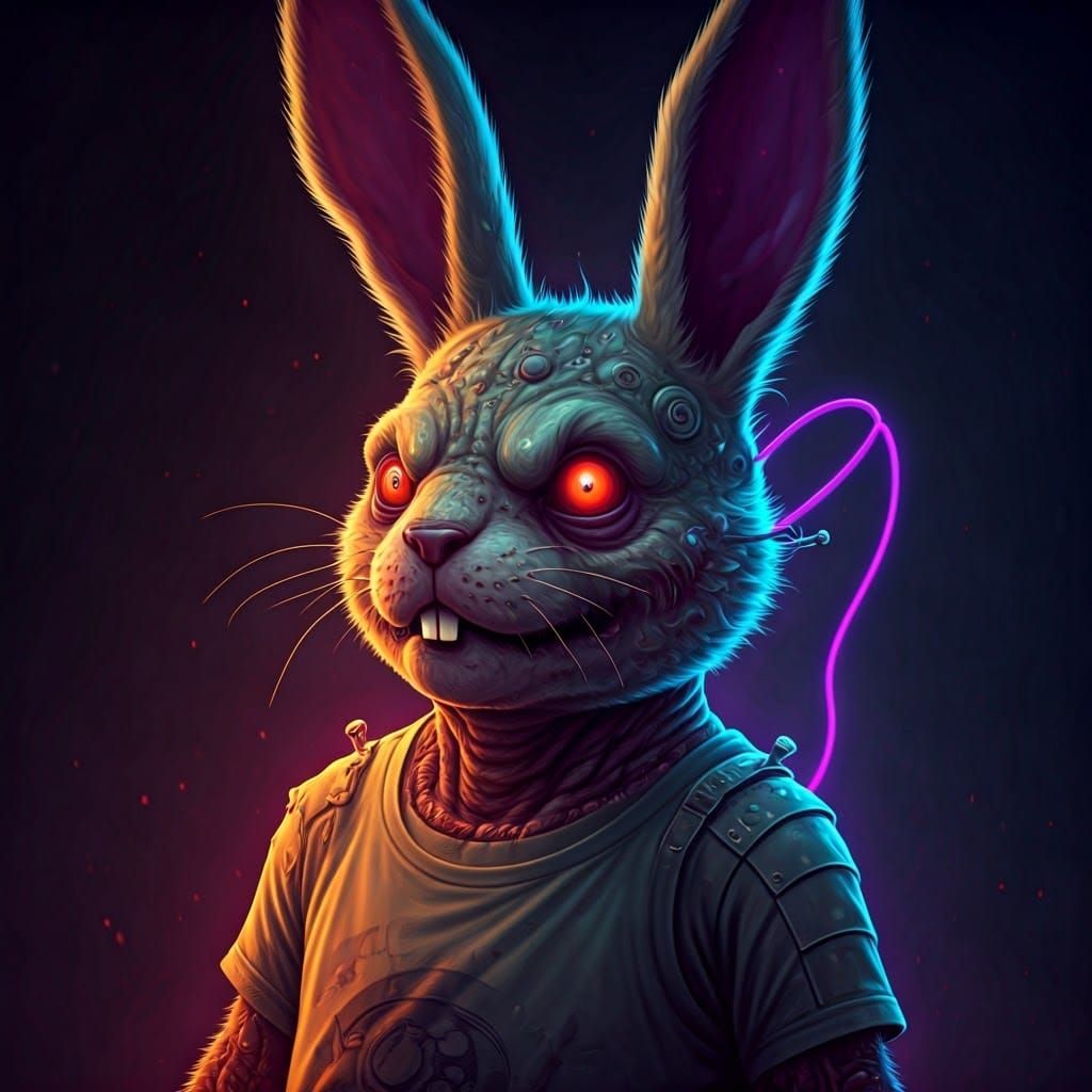 Cyberpunk Rabbit: Dark Dystopian Portrait with Exp... - AI Art