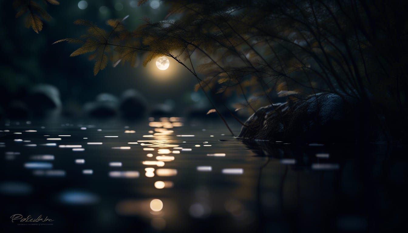 Soft moonlight bathes a serene night, creating an atmosphere of ...