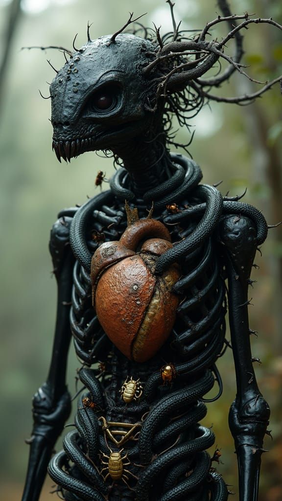 Bewitched - Dark Surreal Creature with Snakes and Thorns