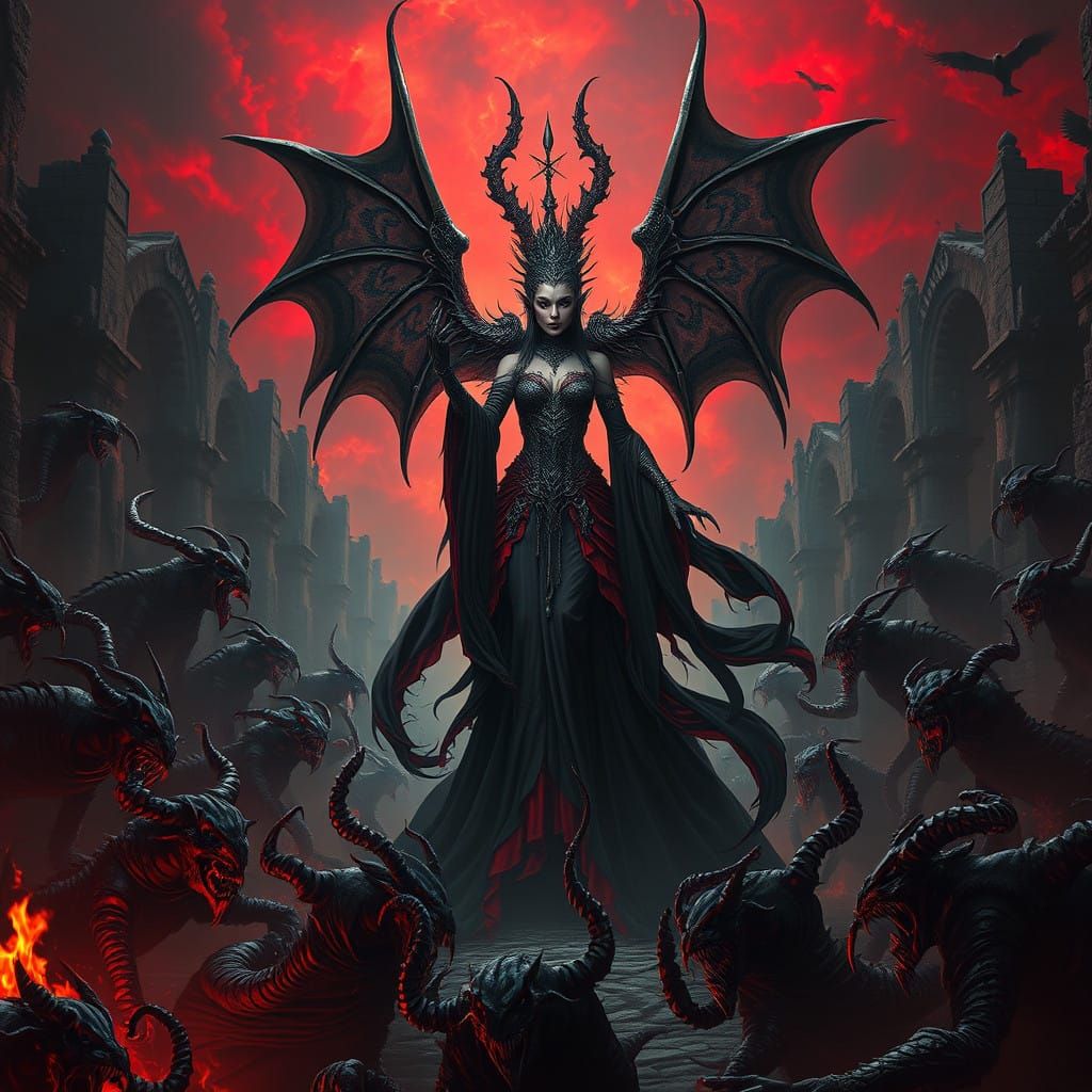 Goddess of Hell - Dark Fantasy Goddess Reigns Over Hellish R...