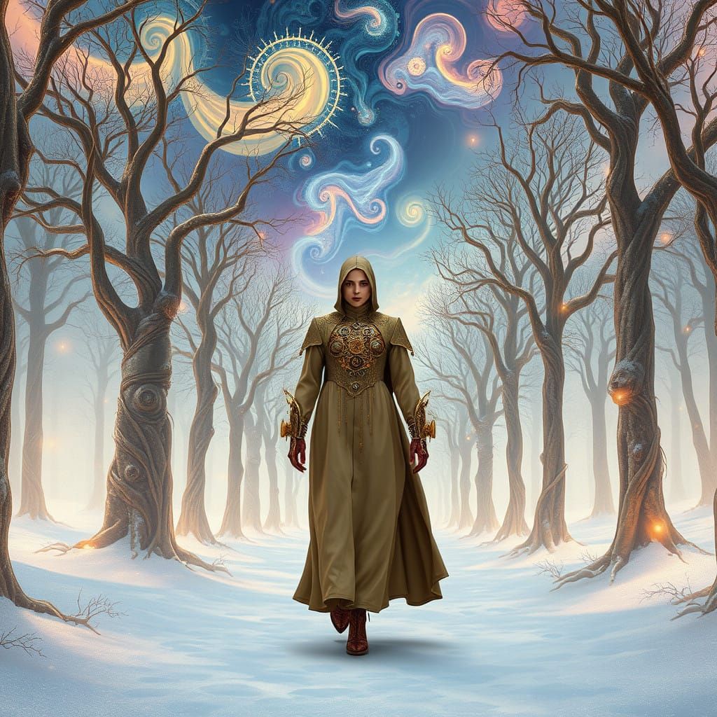 (Art Nouveau Biomechanical Forest):** An Art Nouveau-inspired painting ...