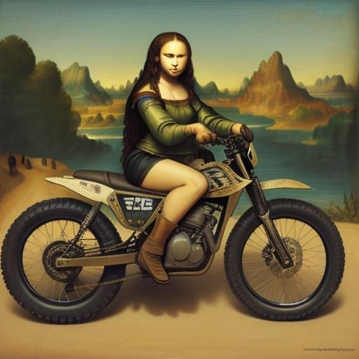 Mona Lisa riding an offroad motorcycle - AI Generated Artwork ...