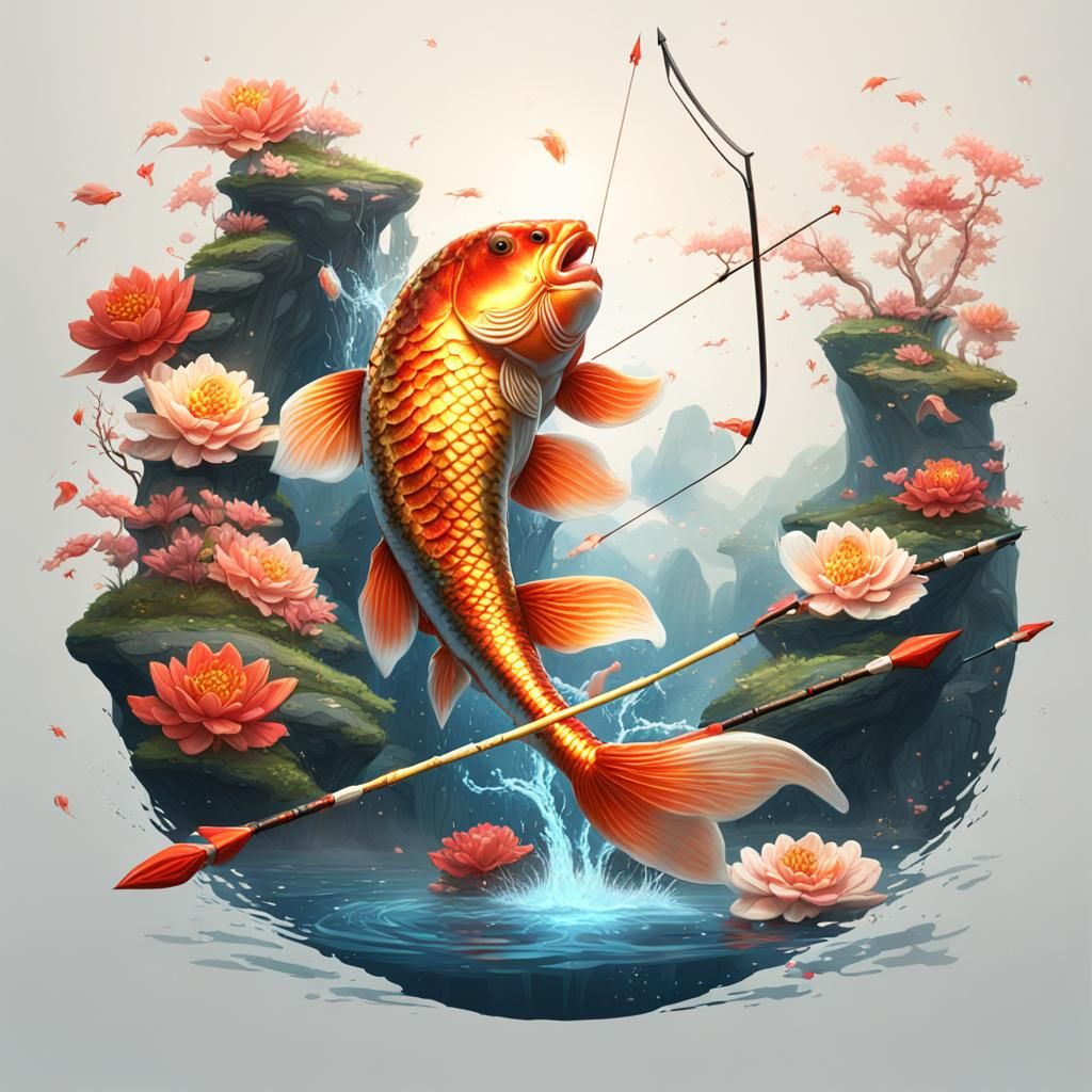 A koi carp shooting a bow and arrow - AI Generated Artwork - NightCafe ...
